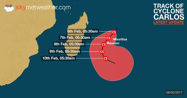Cyclone Carlos to give heavy rains in Mauritius | Skymet Weather Services